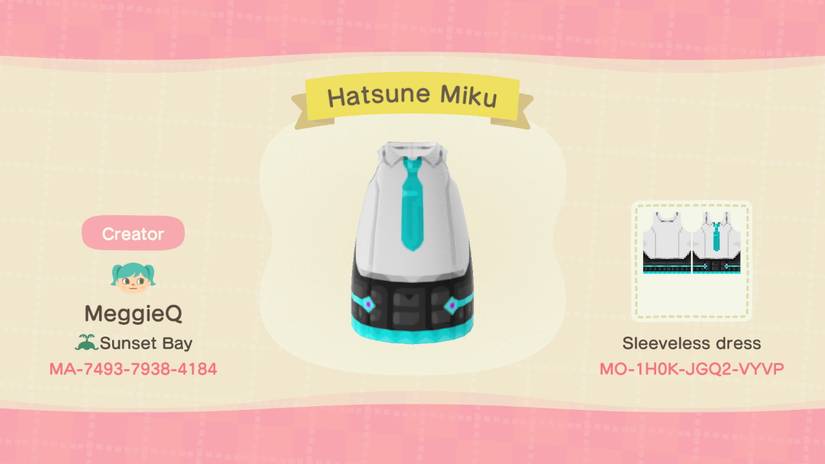 Animal Crossing: New Horizons - Codes for Hatsune Miku Outfits