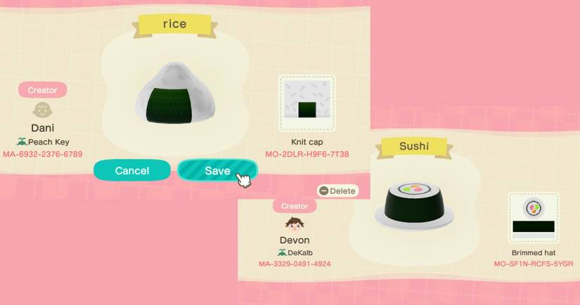 Animal Crossing: New Horizons - Food Inspired Outfit Codes
