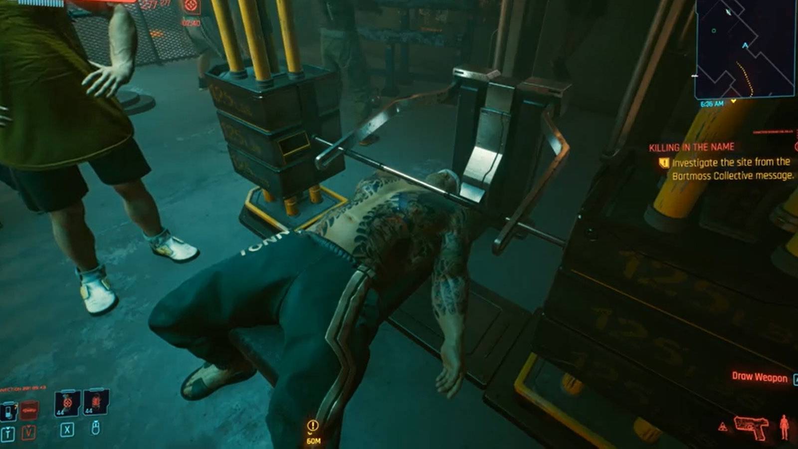 Cyberpunk 2077 NPC Drops Bar While Benching, Spotters Couldn't Care Less