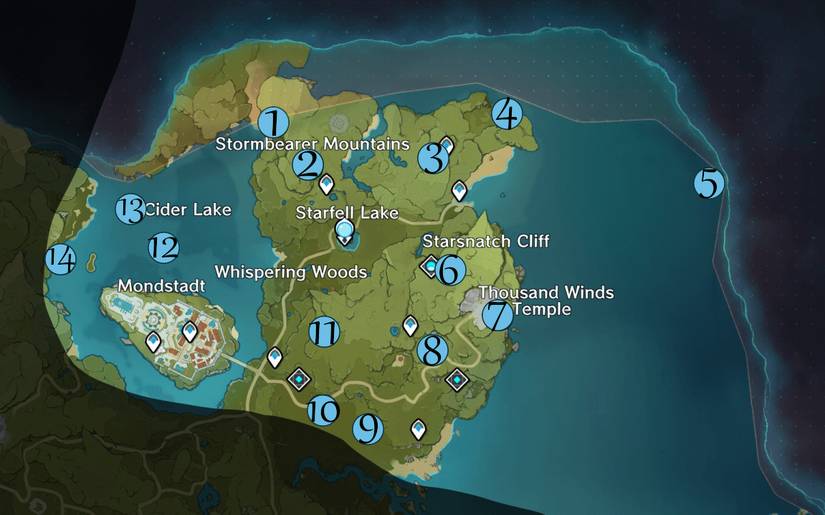 Genshin Impact: Mondstadt's Anemoculus Locations