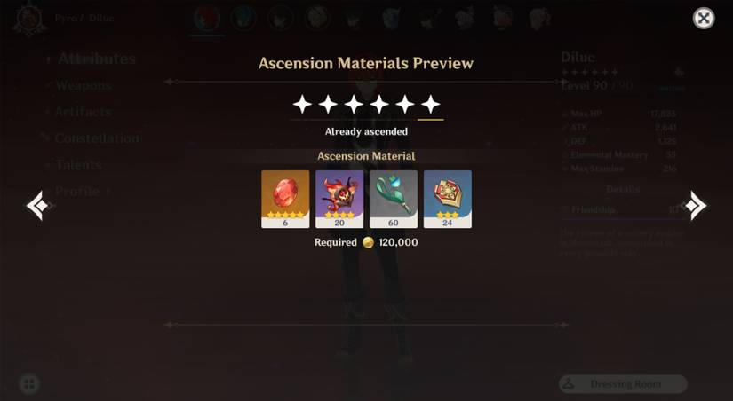Genshin Impact: Diluc Ascension And Talent Materials