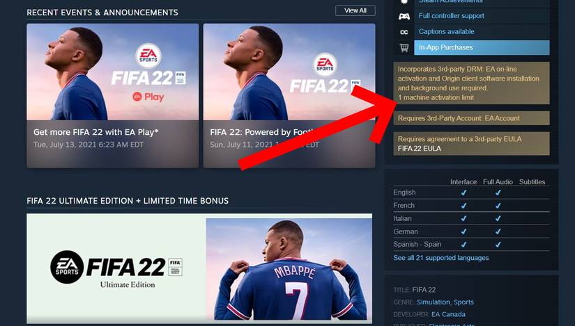 FIFA 22 On PC Has One Activation Per System Limit