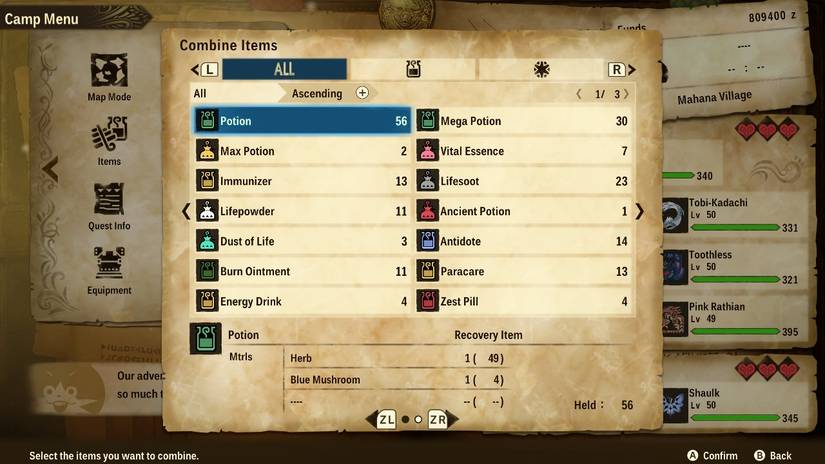 How To Combine Items In Monster Hunter Stories 2: Wings Of Ruin