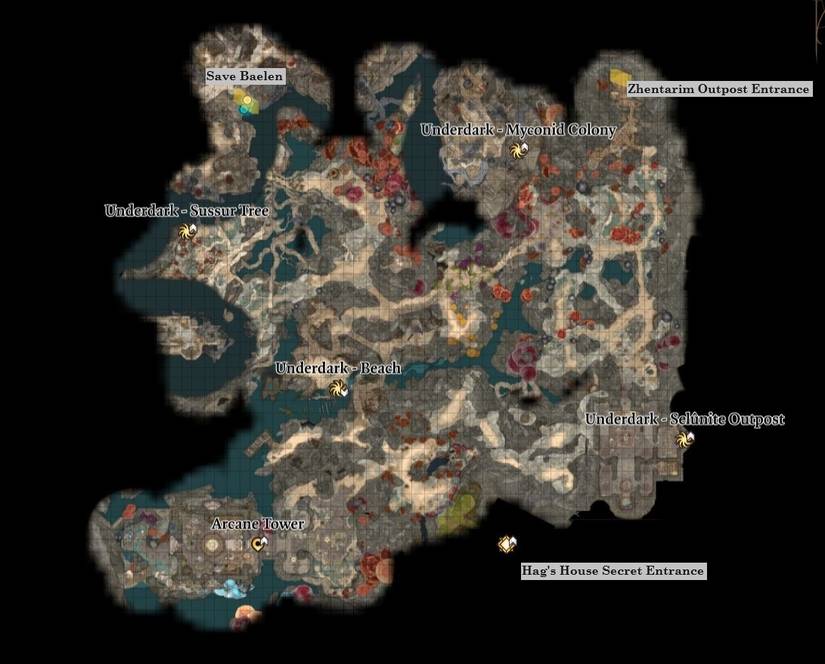 Underdark Map With Points Of Interest In BG3