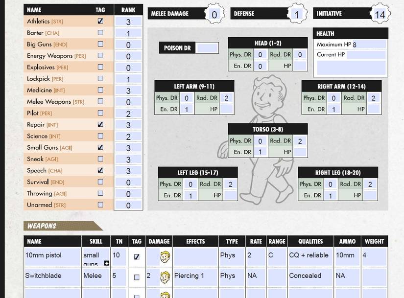 How To Make A Character Sheet In The Fallout Tabletop Game