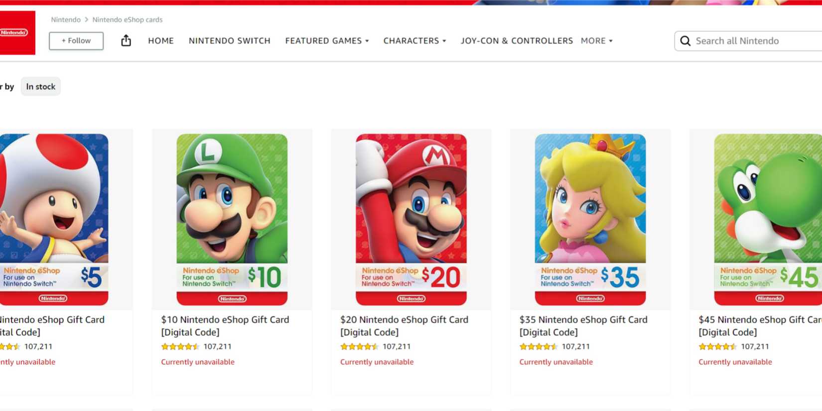 Nintendo eShop Gift Cards Are No Longer Available On Amazon