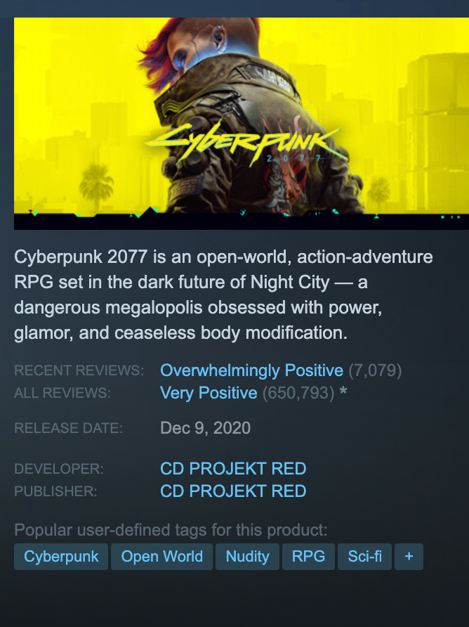 Cyberpunk 2077 Steam Reviews Are Overwhelmingly Positive For The First Time