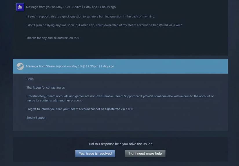 Steam Says You Can't Transfer Account When You Die
