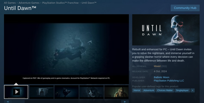 Until Dawn Remake Drops To "Mixed" Reviews On Steam