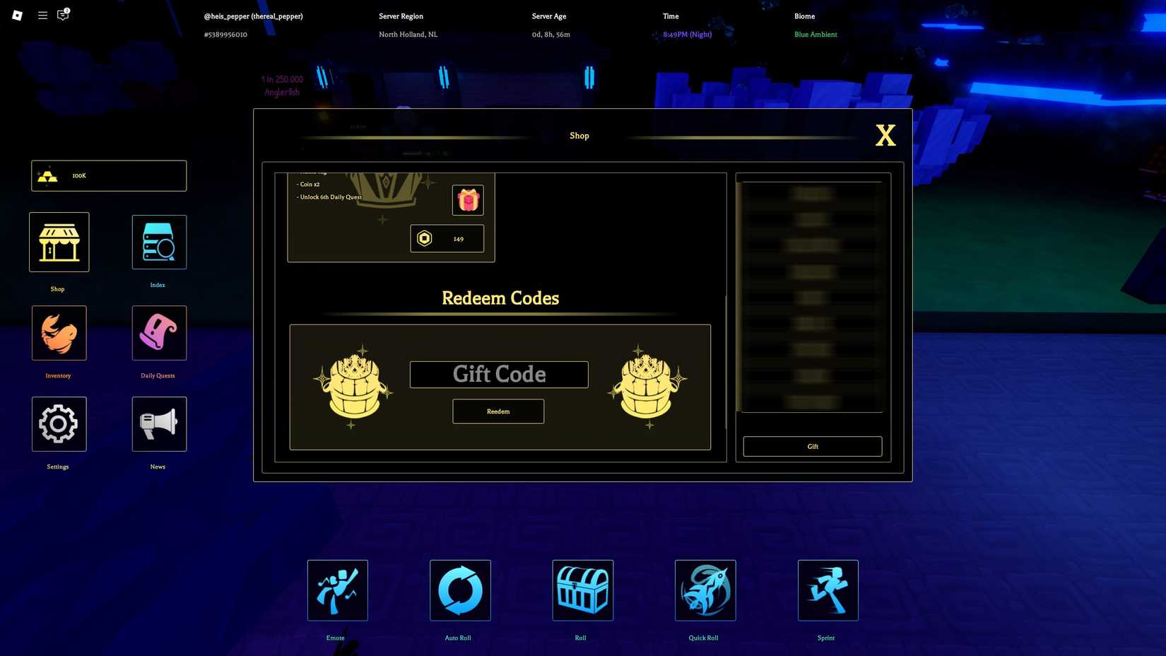 Fish's RNG Codes - Roblox