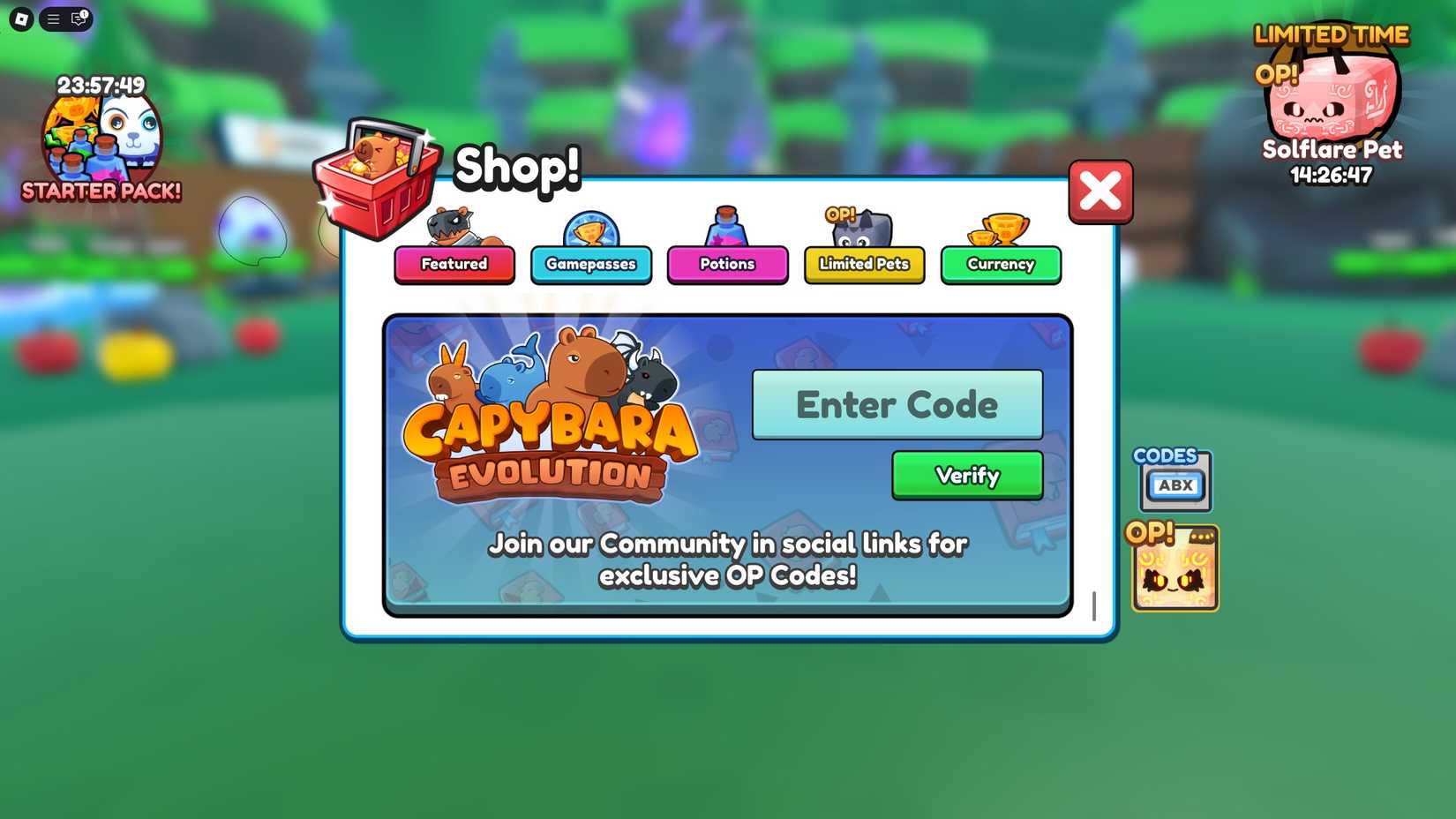 Capybara Evolution Codes - Roblox