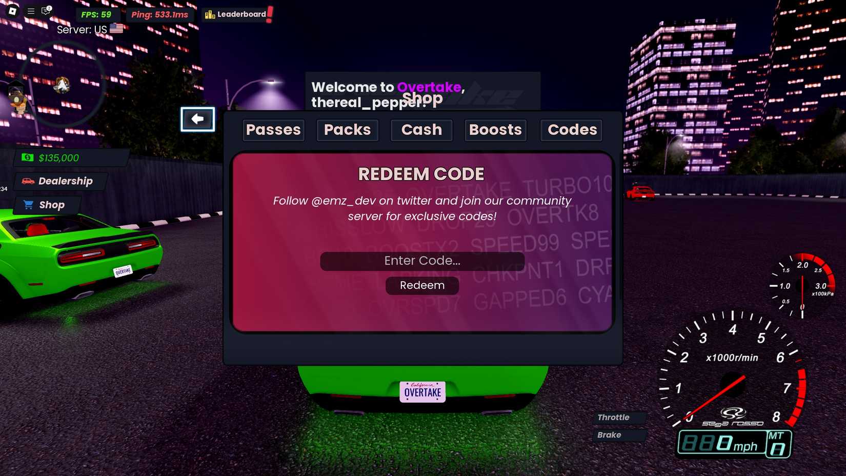 Overtake Codes - Roblox