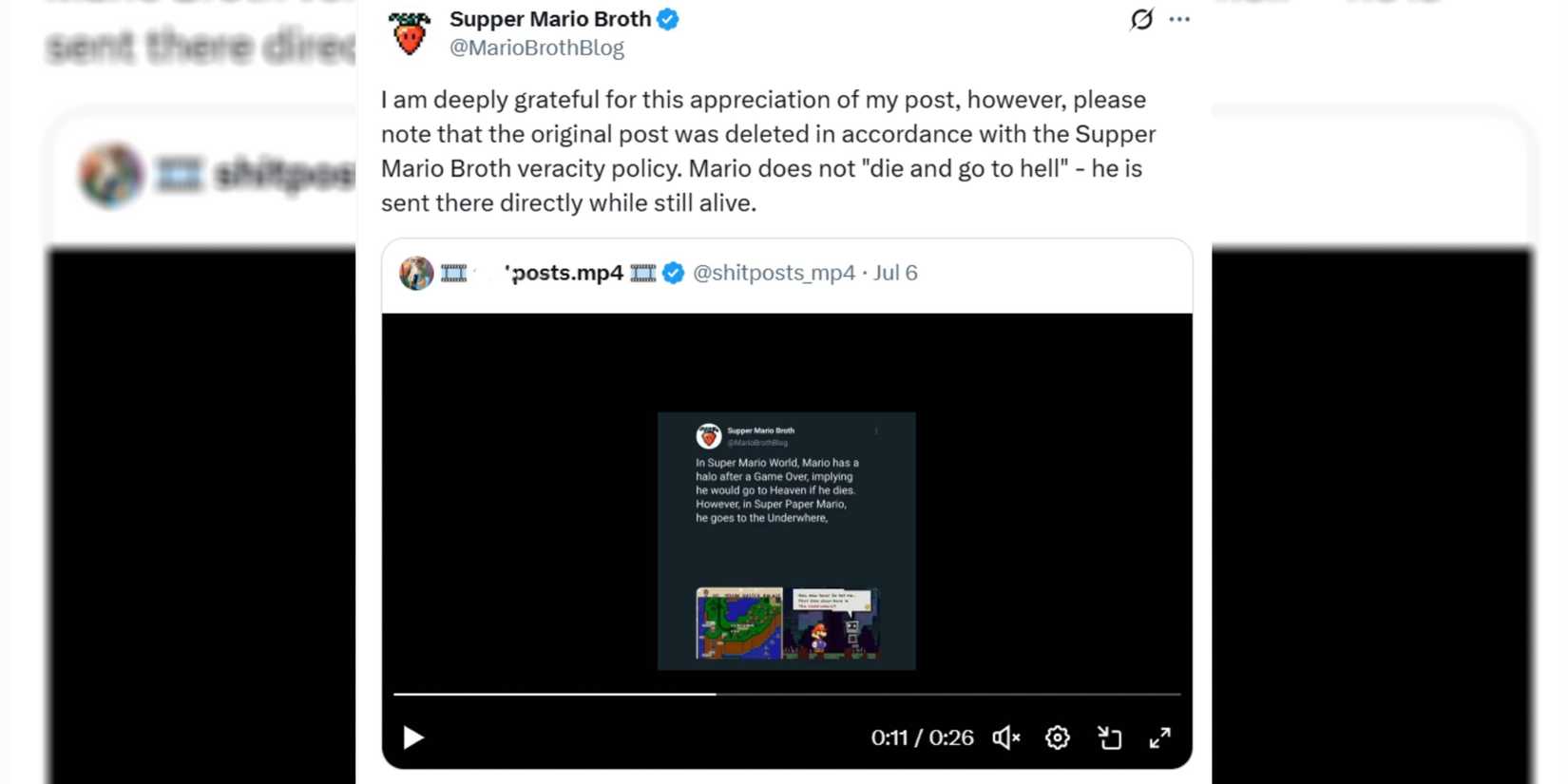 Mario doesn't die when he loses a life, he's sent to hell alive ...