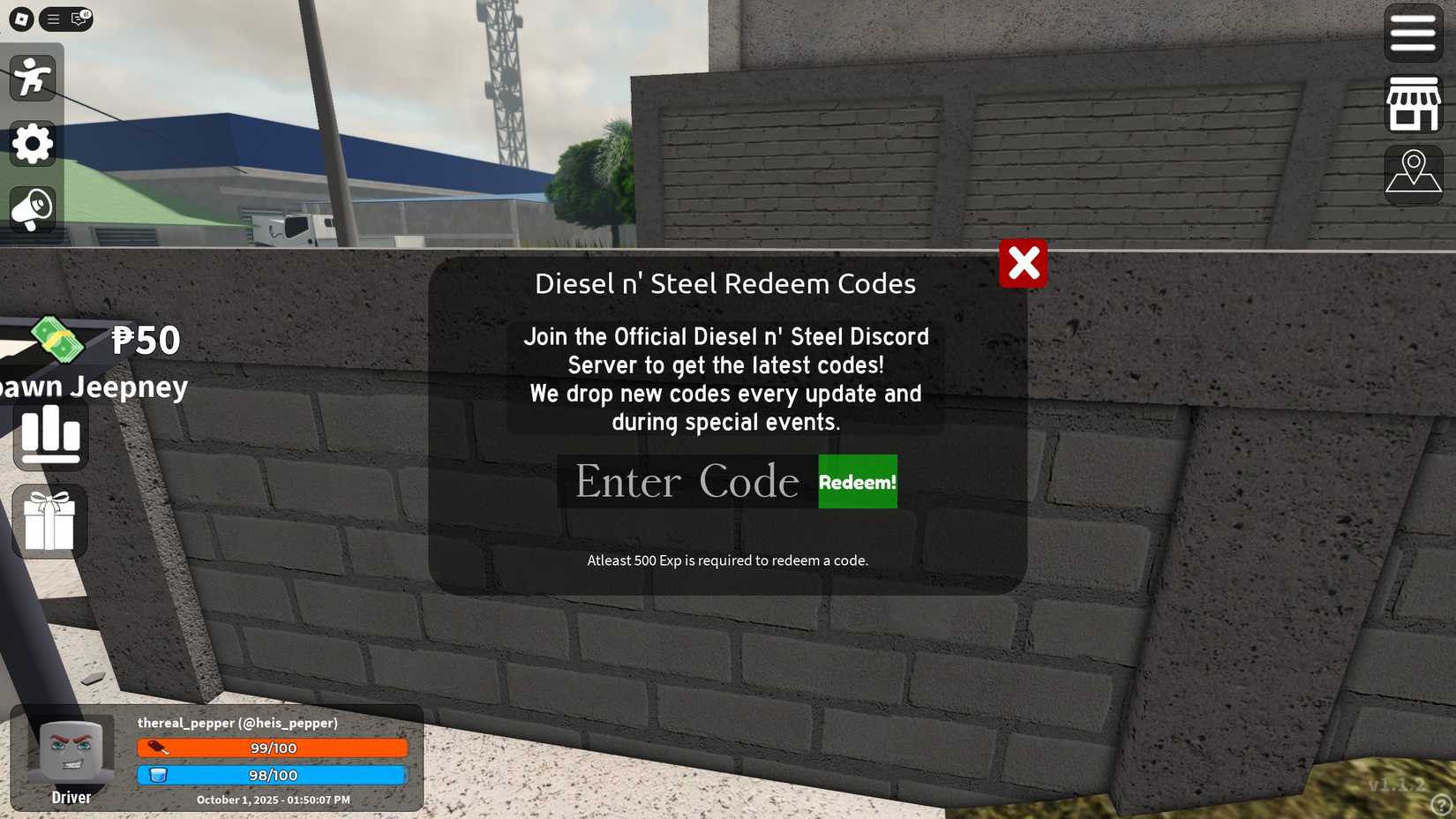 Diesel N' Steel Codes - Roblox