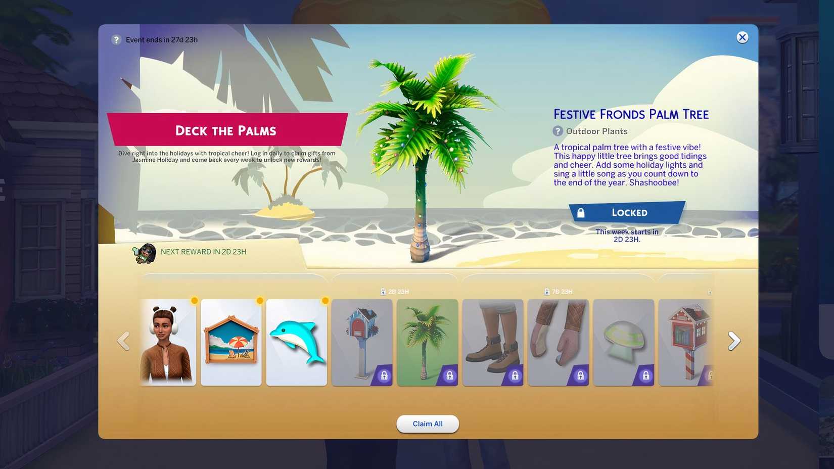 How To Claim All Rewards In The Sims 4: Deck The Palms Login Event