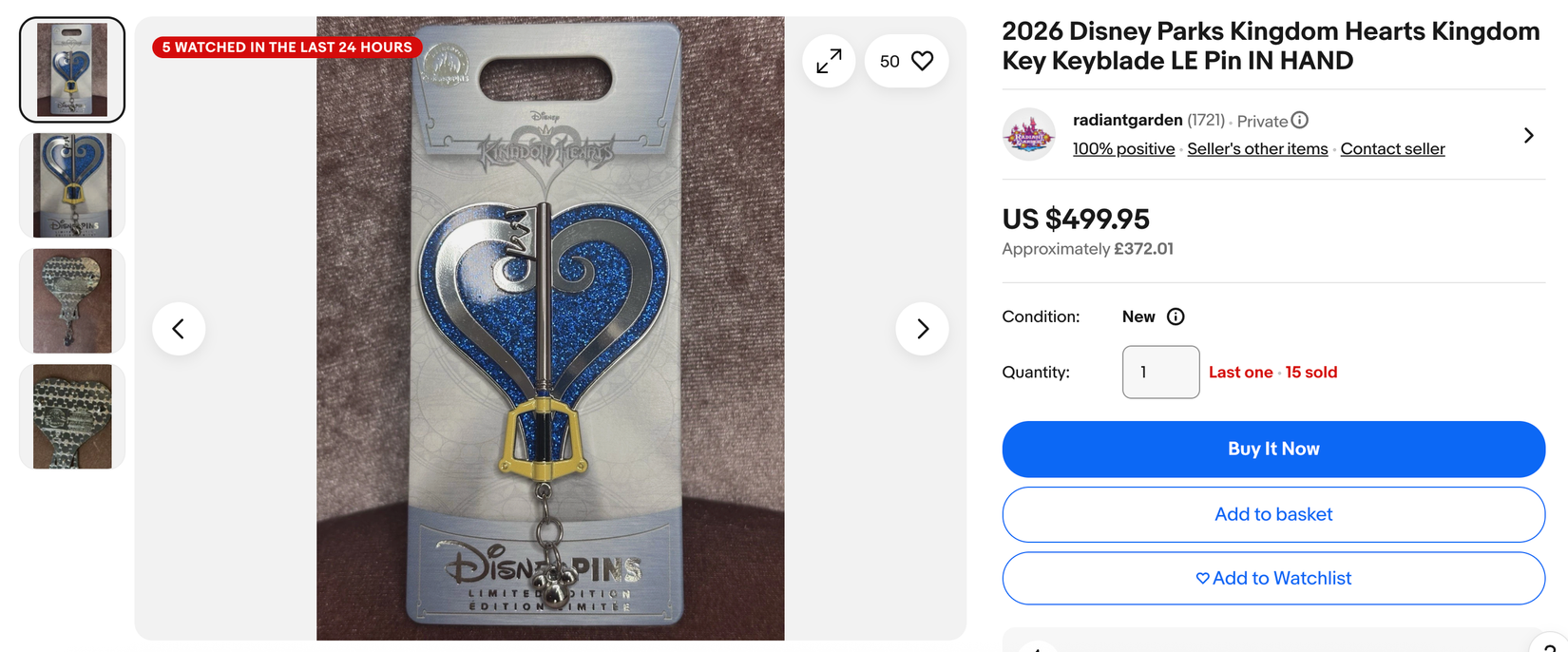 Limited Kingdom Hearts Pin Being Scalped For Up To $400