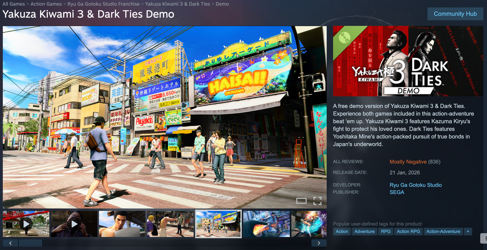 Yakuza Kiwami 3 Demo Hits "Mostly Negative" Reviews, A Series First