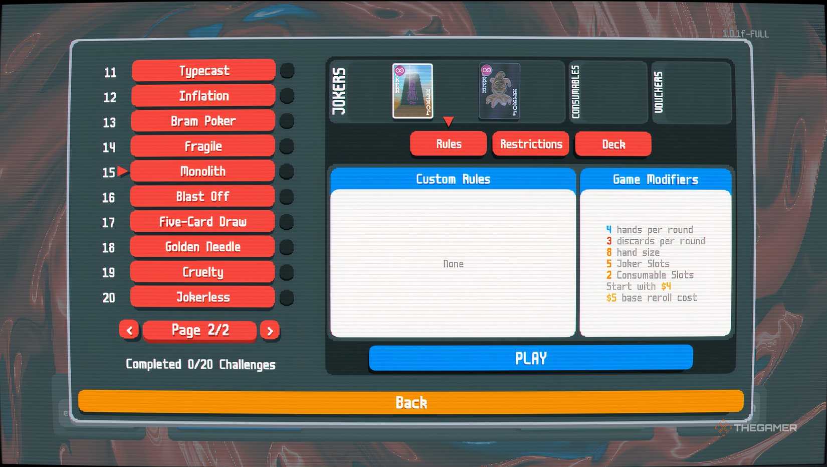 How To Complete Monolith, Double Or Nothing, And X-Ray Vision In Balatro