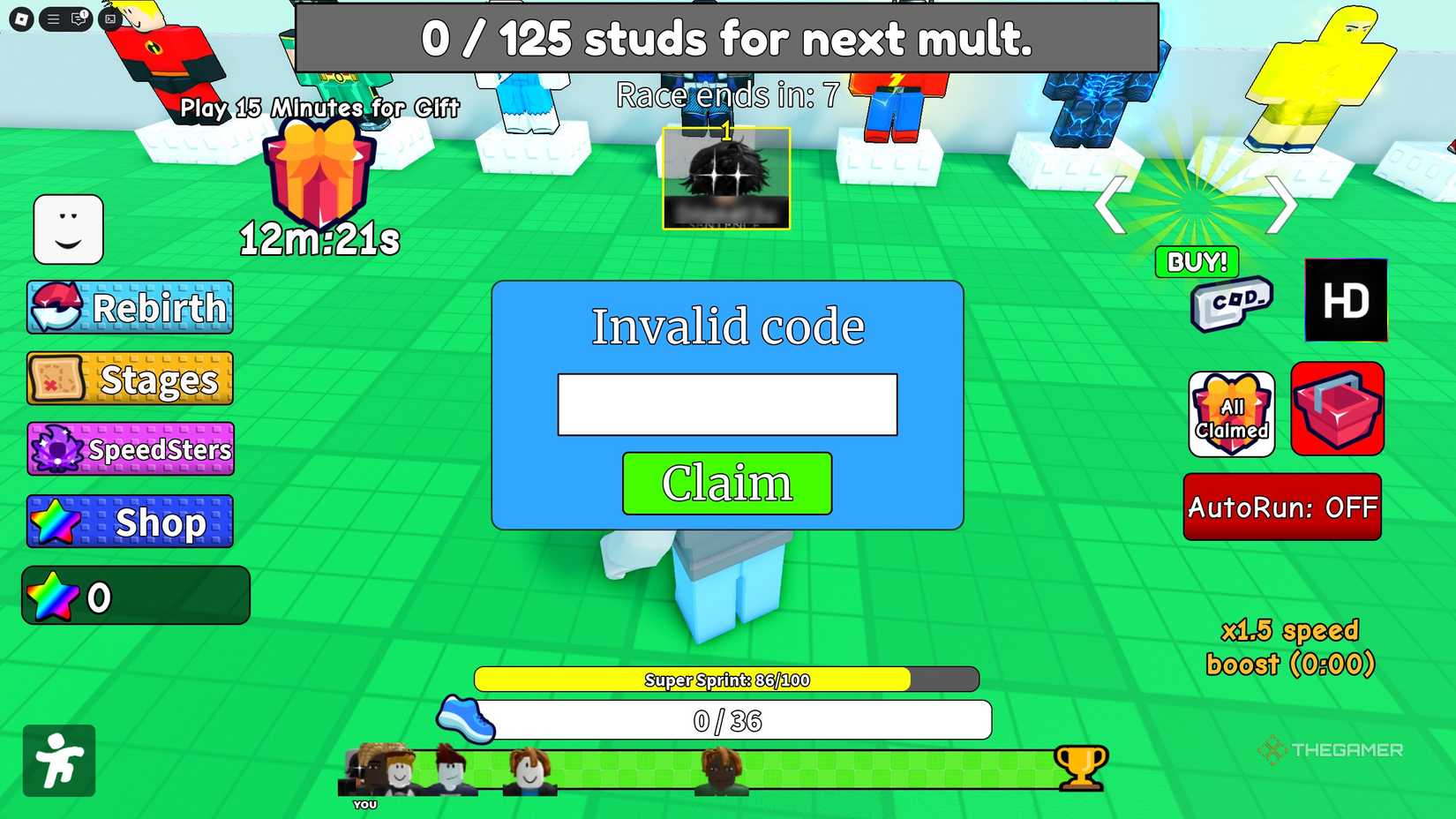 Run 122,958 Studs For A Speedster Codes - Roblox